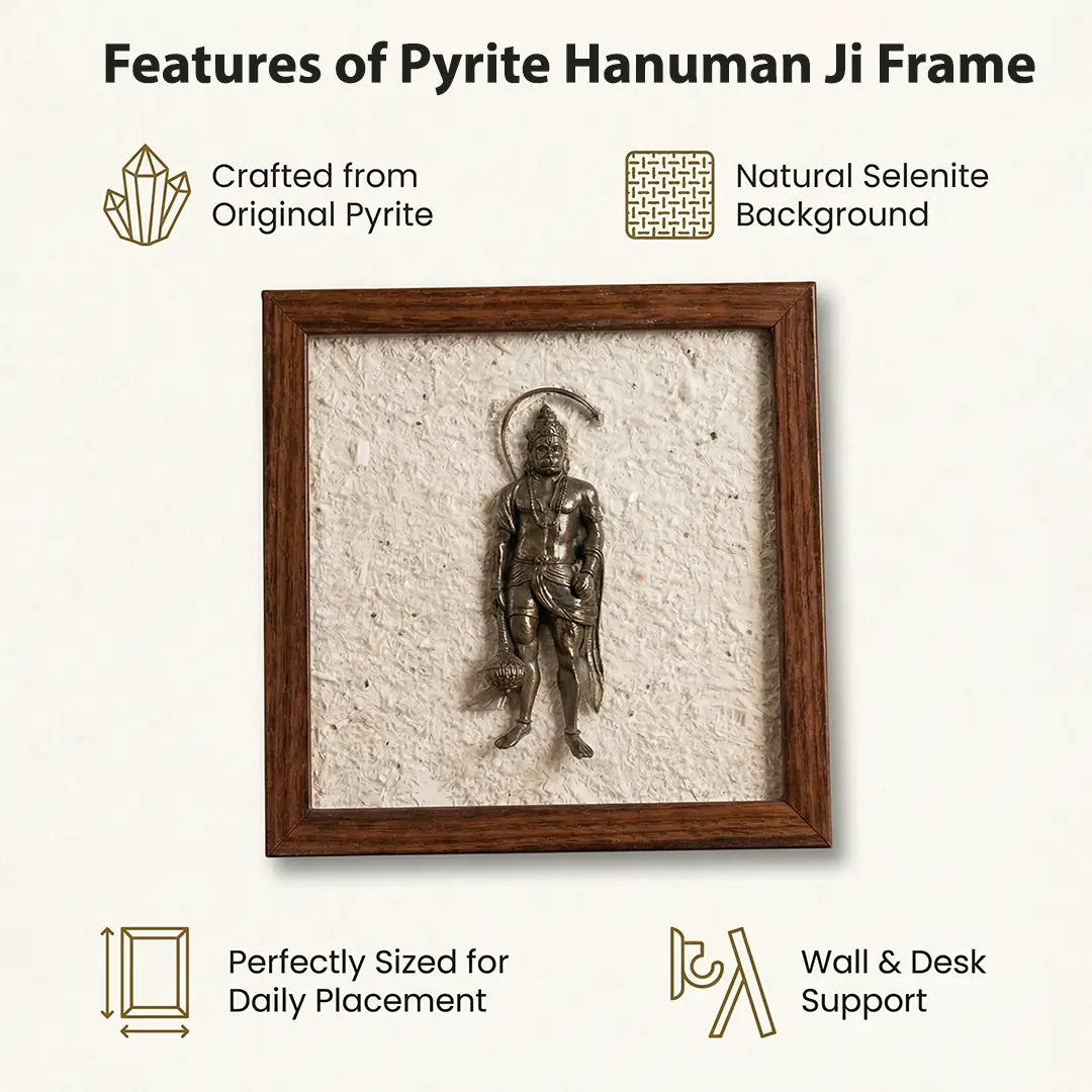 Pyrite Hanuman Ji On Selenite Frame – Astromudra