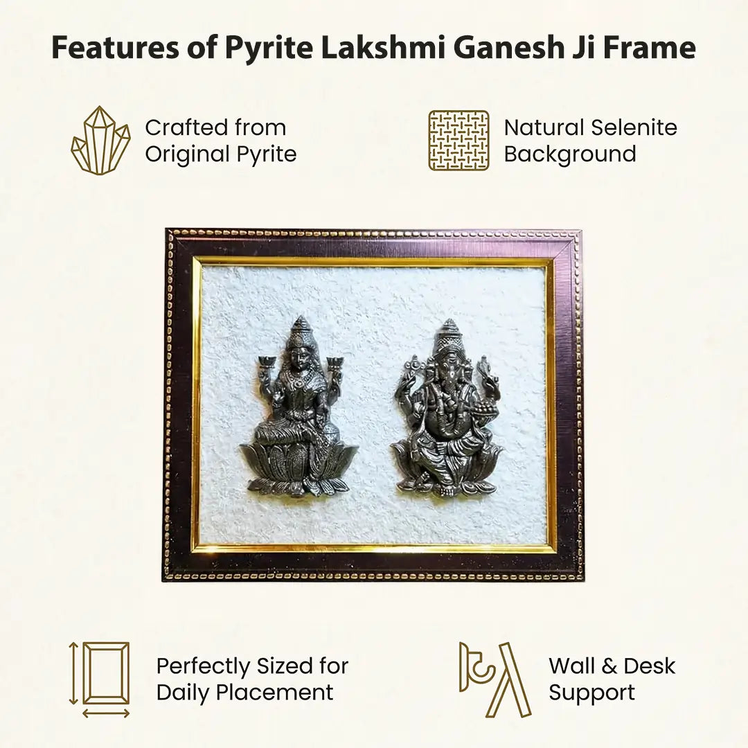 Pyrite Lakshmi Ganesh Ji On Selenite Frame – Astromudra
